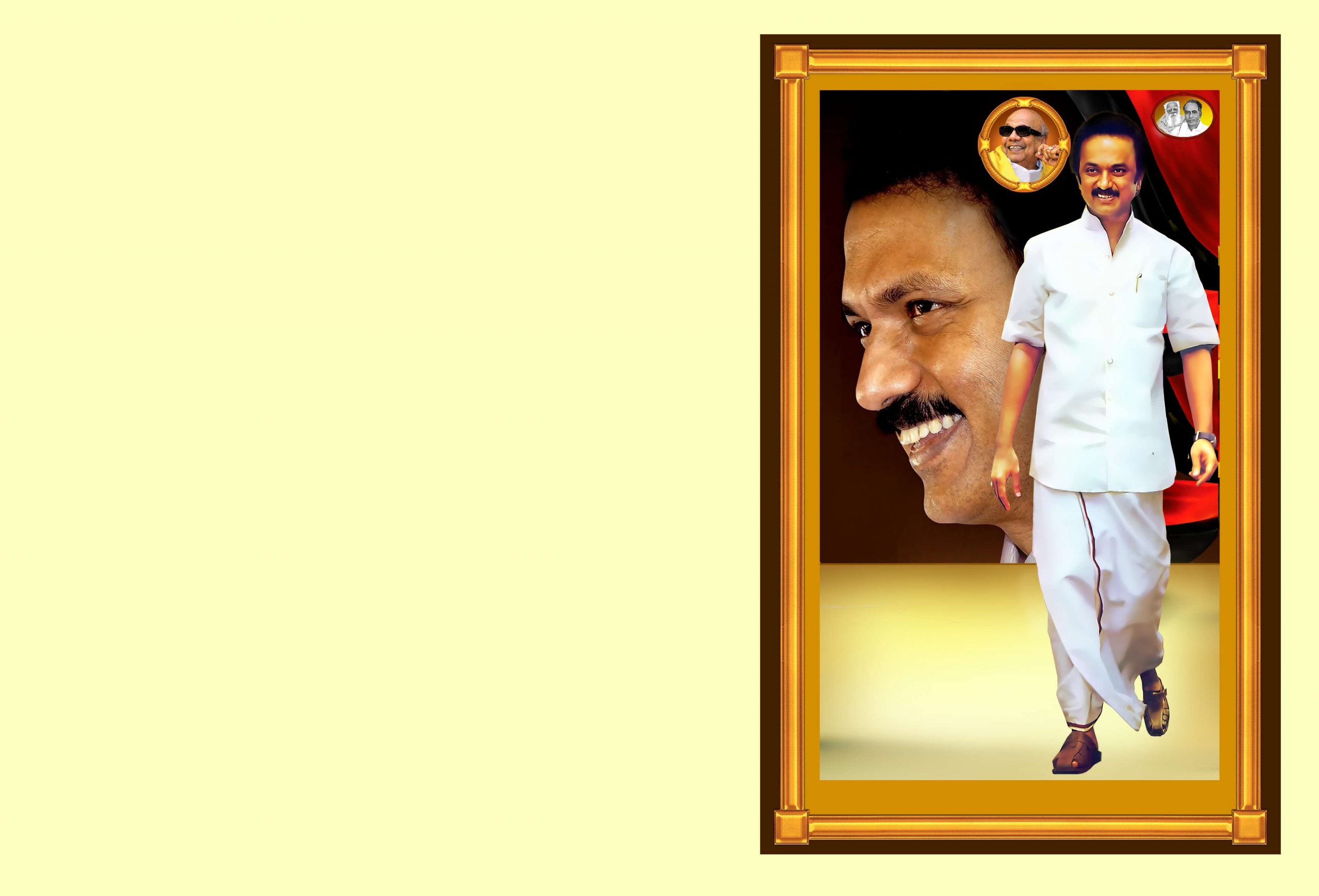 Premium DMK Stalin Oil Painting PSD Download - Karki Techs
