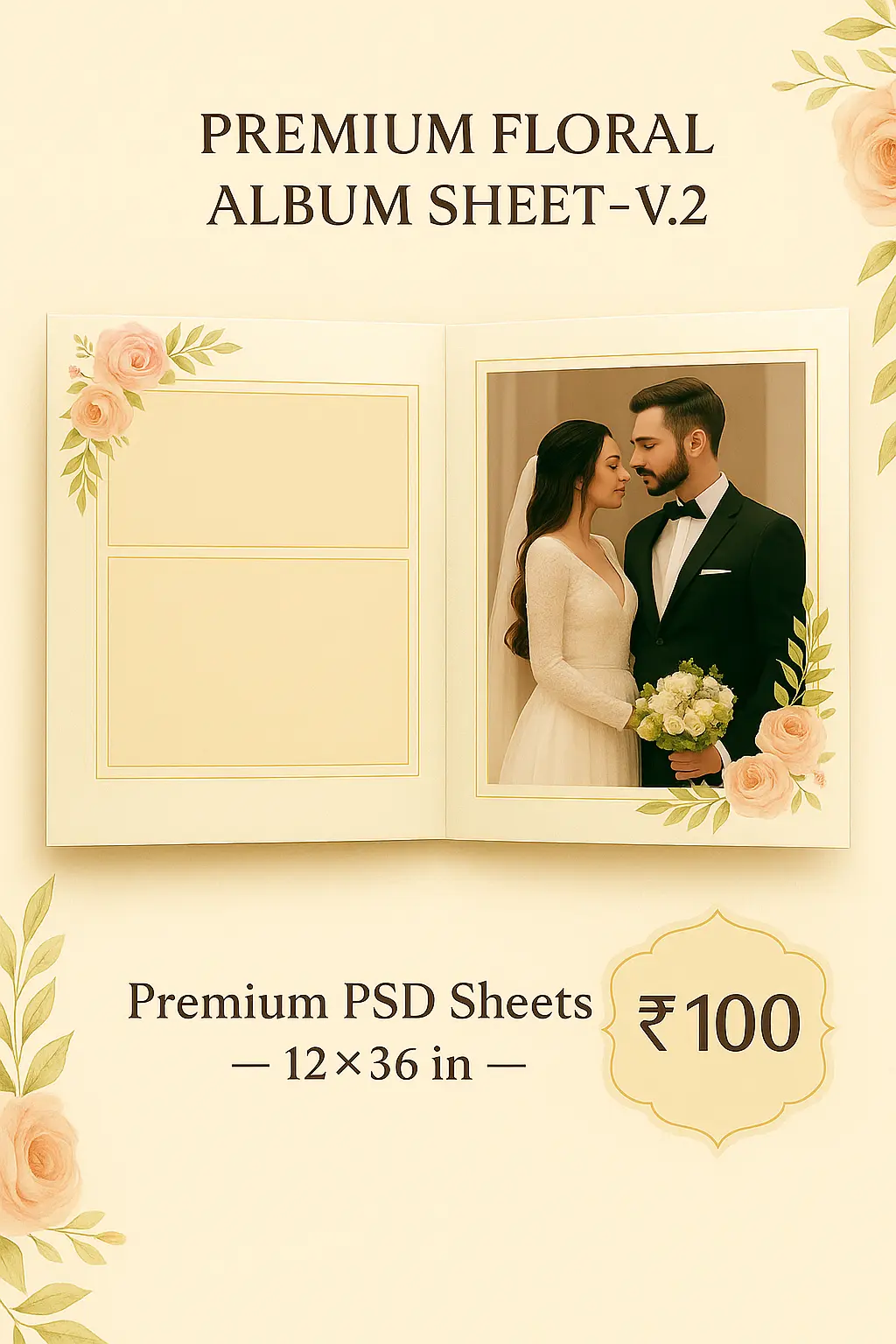 Premium Floral Wedding Album Sheet – Version 2 (12×36 in, PSD) - Karki ...